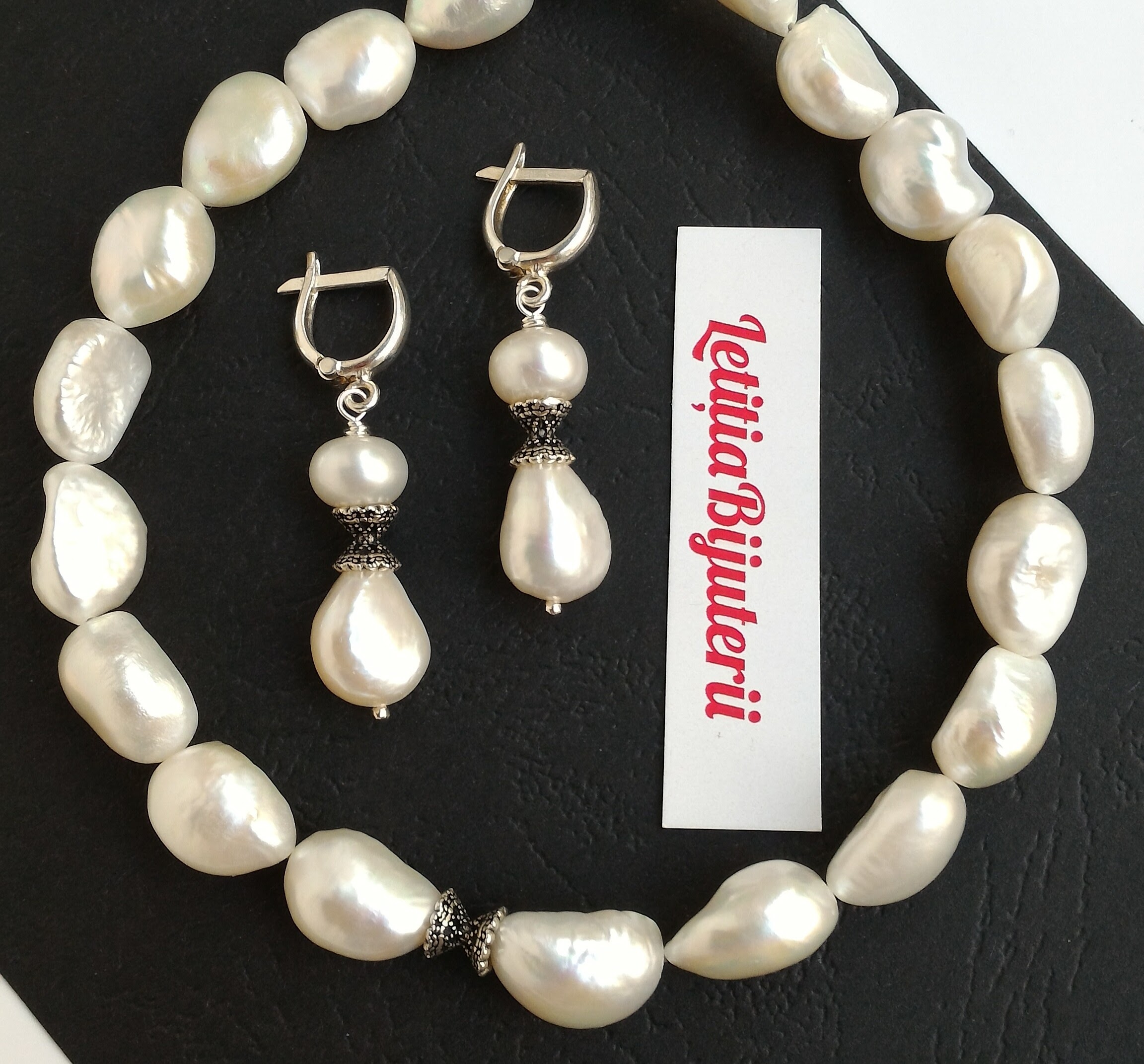 Set argint 925 si perle albe de cultura mari
